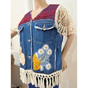 Upcycled | Jackets & Coats | Upcycled Xl Blue Denim Jean Vest Fringe ...